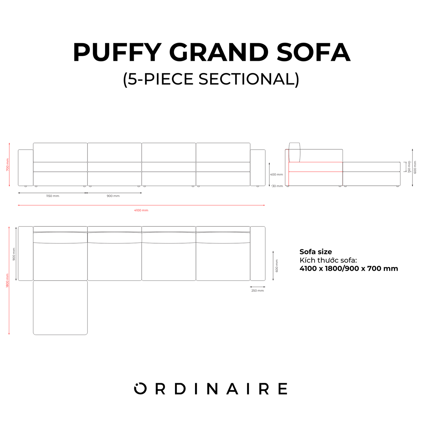 PUFFY GRAND SOFA - 5-PIECE SECTIONAL SOFA — Ordinaire Vietnam