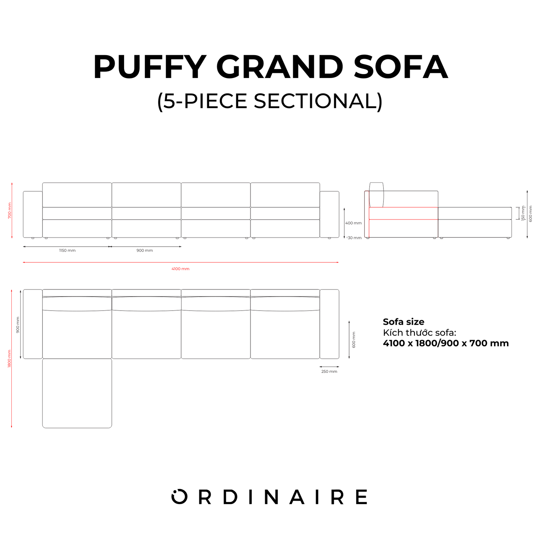 PUFFY GRAND SOFA - 5-PIECE SECTIONAL SOFA — Ordinaire Vietnam